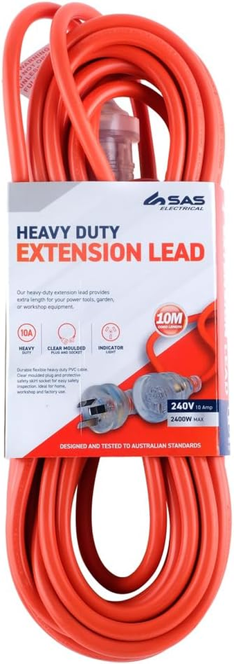 240V 10A Heavy Duty Extension Lead 10m Orange w Indicator Light ...