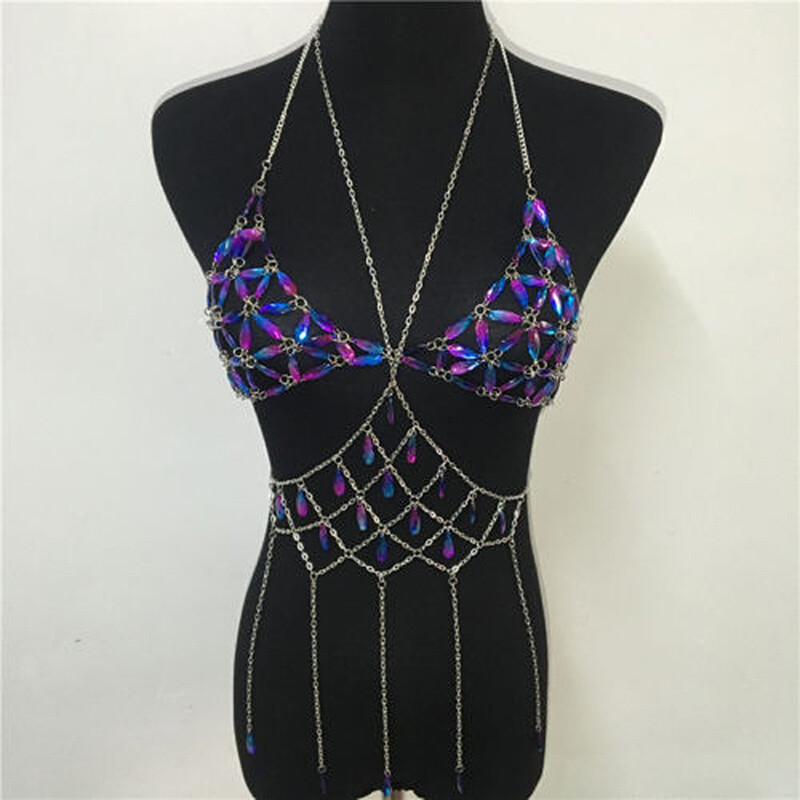 Crystal Bra Chain women Body Chain Beach Bikini Chest Tops Rhinestone ...