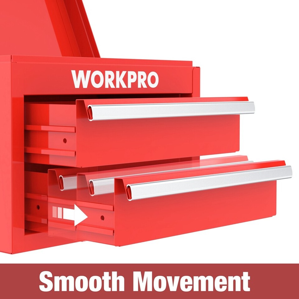 WORKPRO Metal Tool Box 2 Drawer Top Storage Portable Tool Chest ...