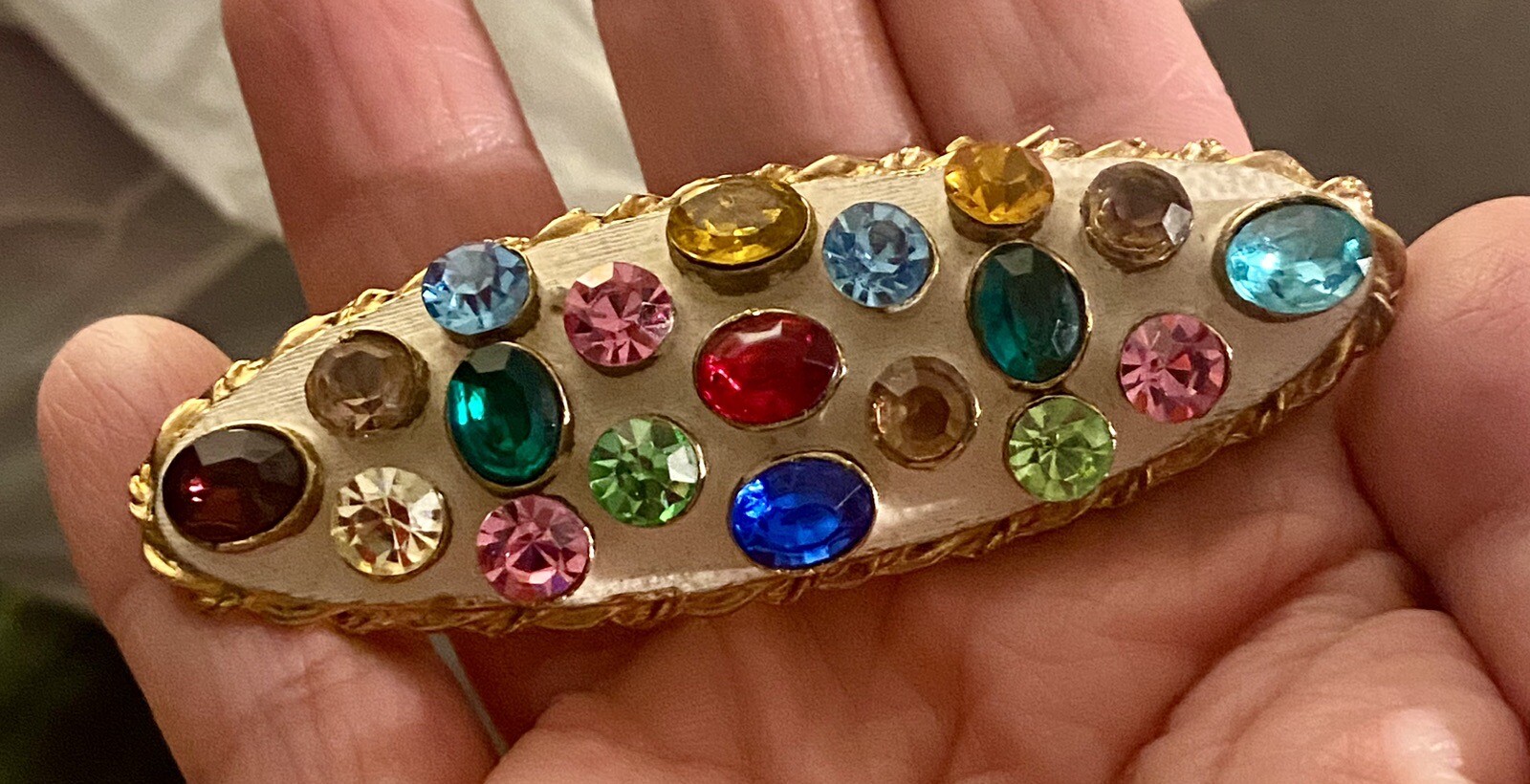 Heavy Vtg Colorful Rhinestone Brooch Pin Fabulous Rare - Gem