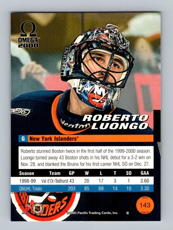 1999-00 Pacific Omega Roberto Luongo New York Islanders #143 | eBay