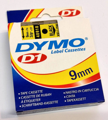 1x DYMO D1 Labelband 40918 Etikettenband 9m X 7m SCHWARZ / GELB black ...