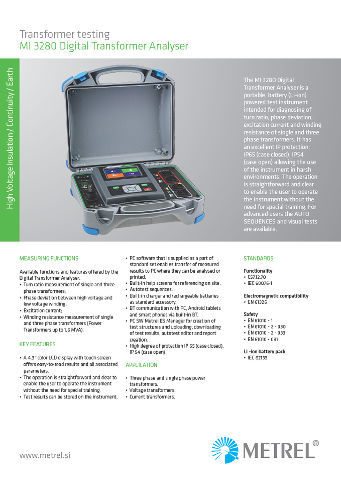 Metrel MI 3280 DT Transformer Analyzer Winding Resistance Tester & TTR ...