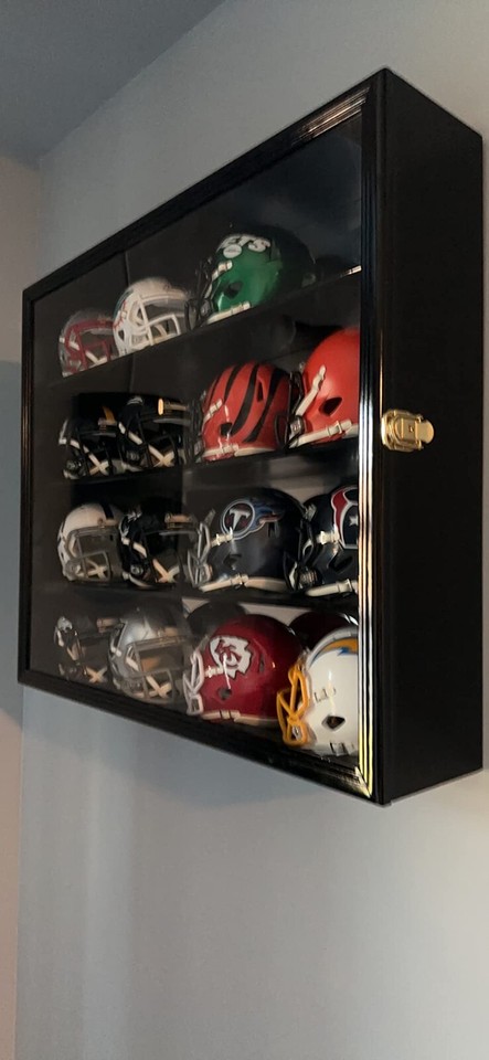 Mini Helmet Display Case 16+ Football Riddell Walnut Wood NFL Cabinet ...