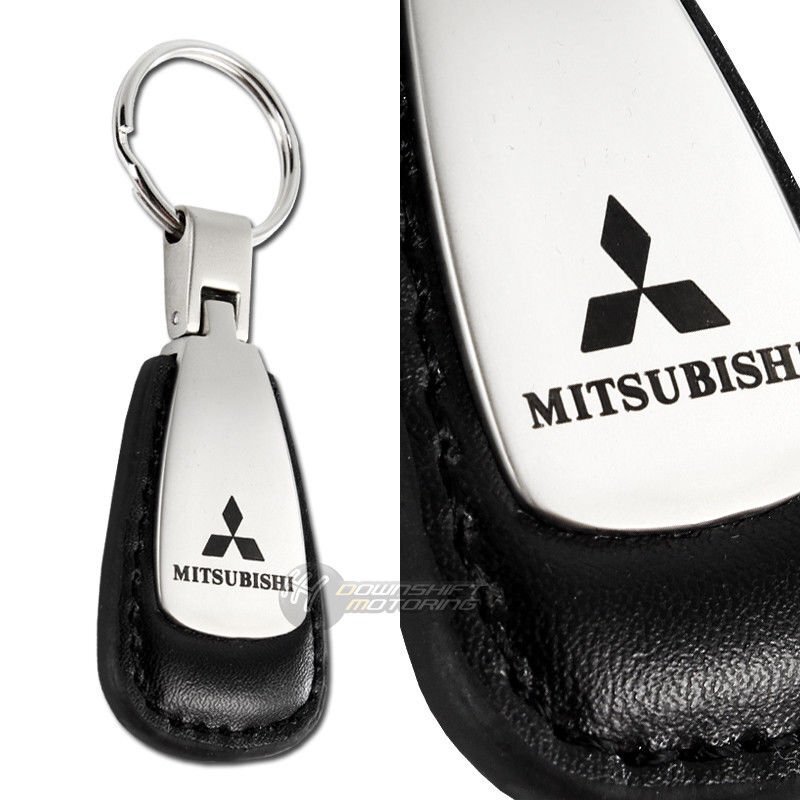 Mitsubishi Logo Tear Drop Authentic Black Leather Key Fob Keyring ...