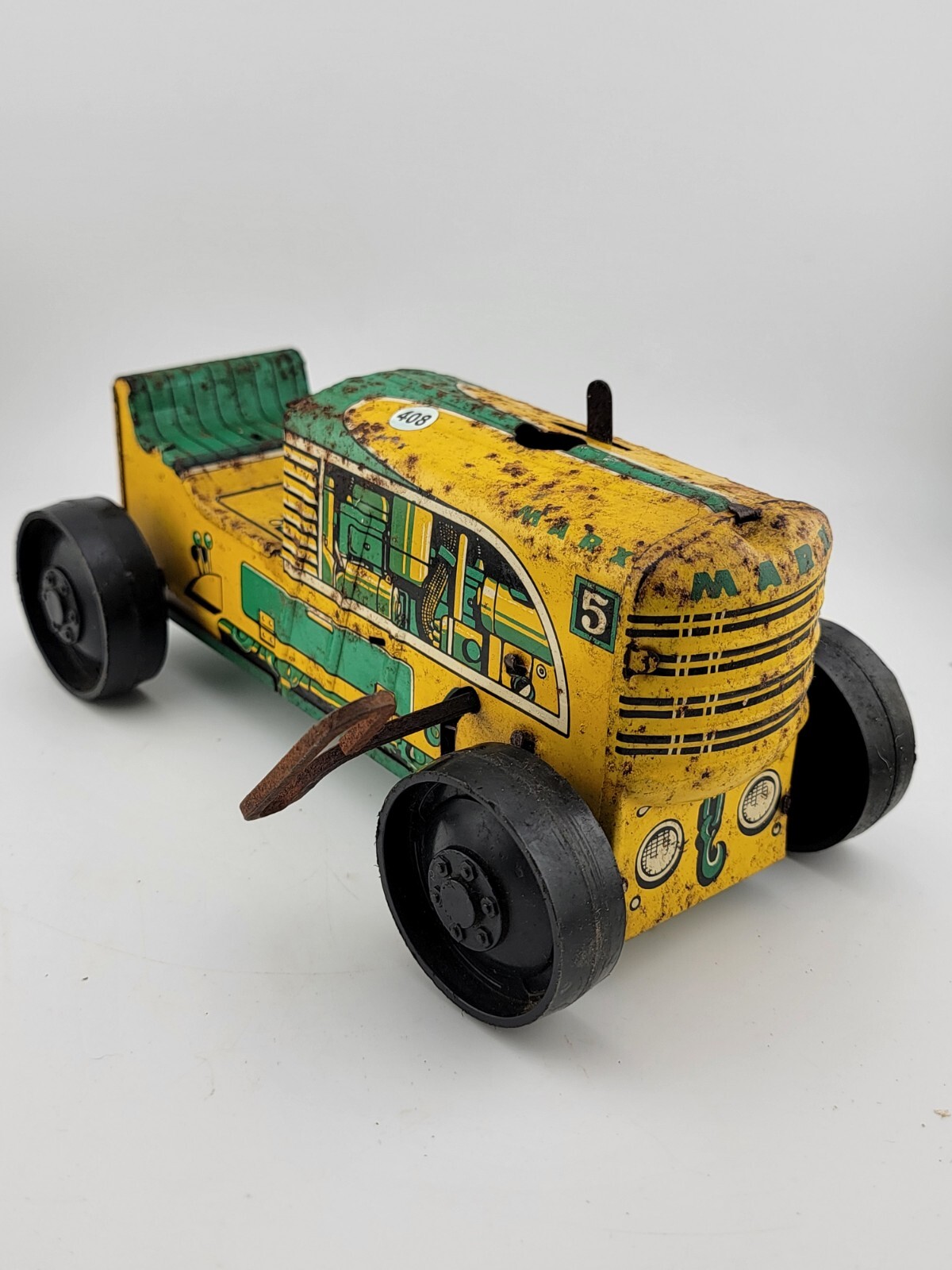 Antique Collectible Marx Yellow Green Keywind Tin Tractor No 5 Winds Up ...