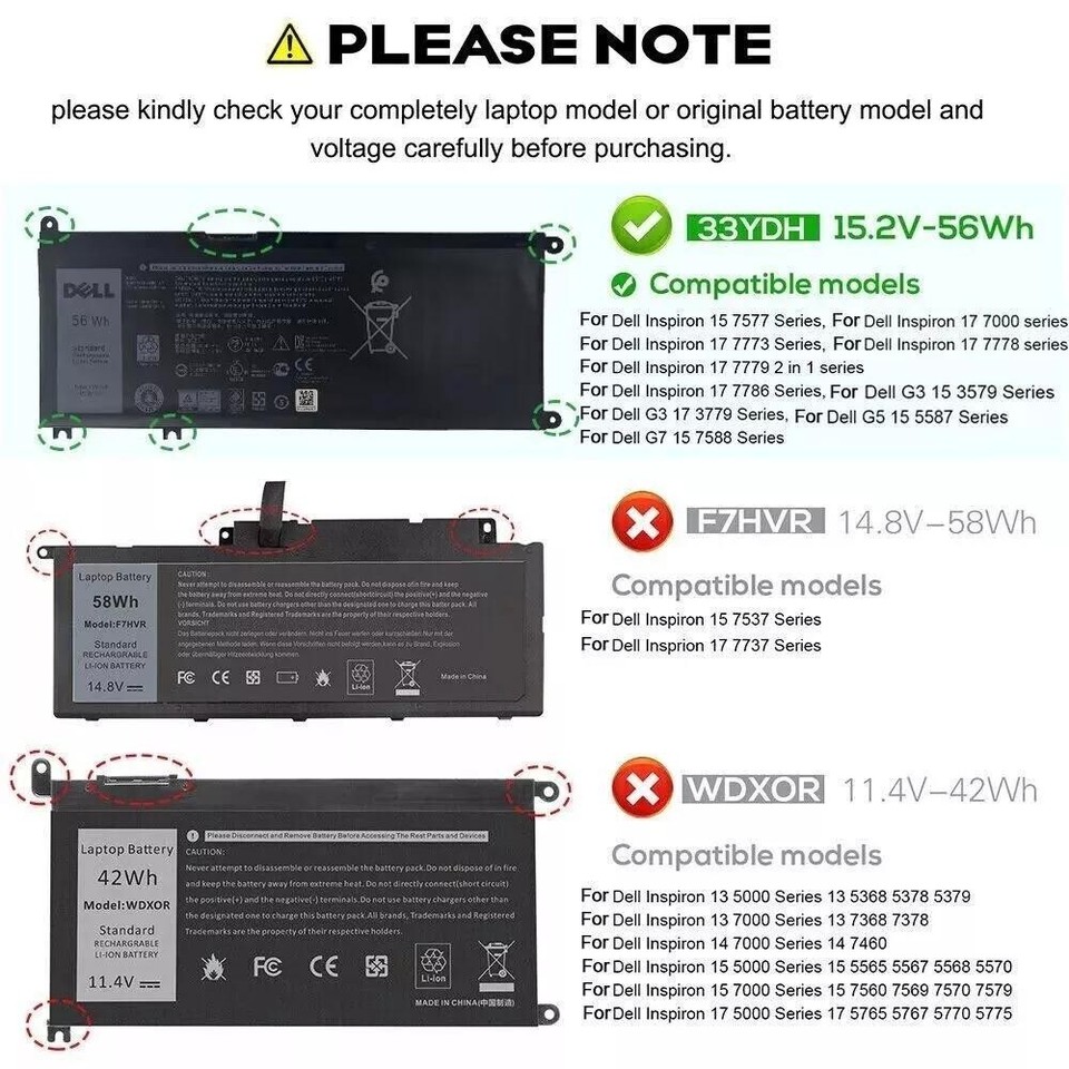 Genuine 33YDH Battery For Dell Latitude 3380 3480 3490 3590 Inspiron 15 ...