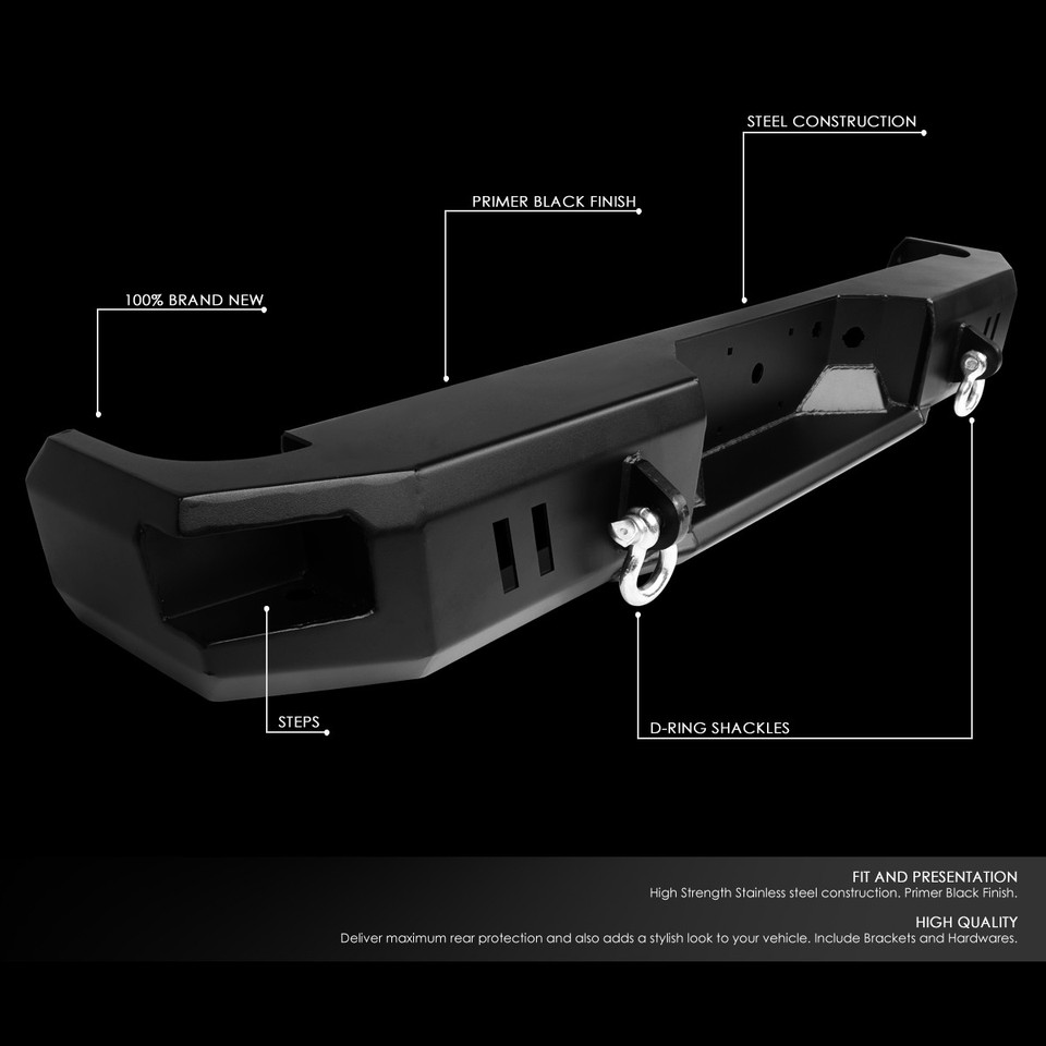 BLACK HEAVY DUTY STEEL DUAL D-RINGS REAR CORNER STEP BUMPER FOR 09-14 ...