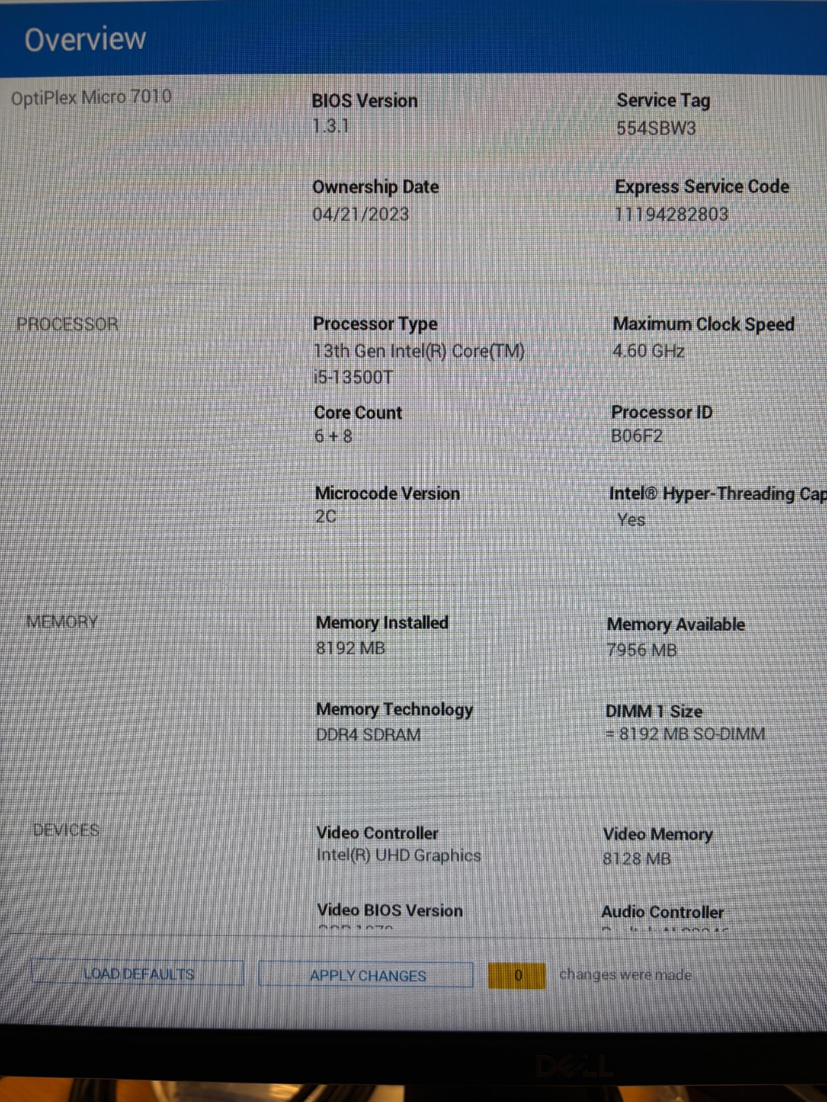 Dell OptiPlex 7010 Micro i5-13500T 4.60GHz 8GB RAM 256GB SSD MFF w ...