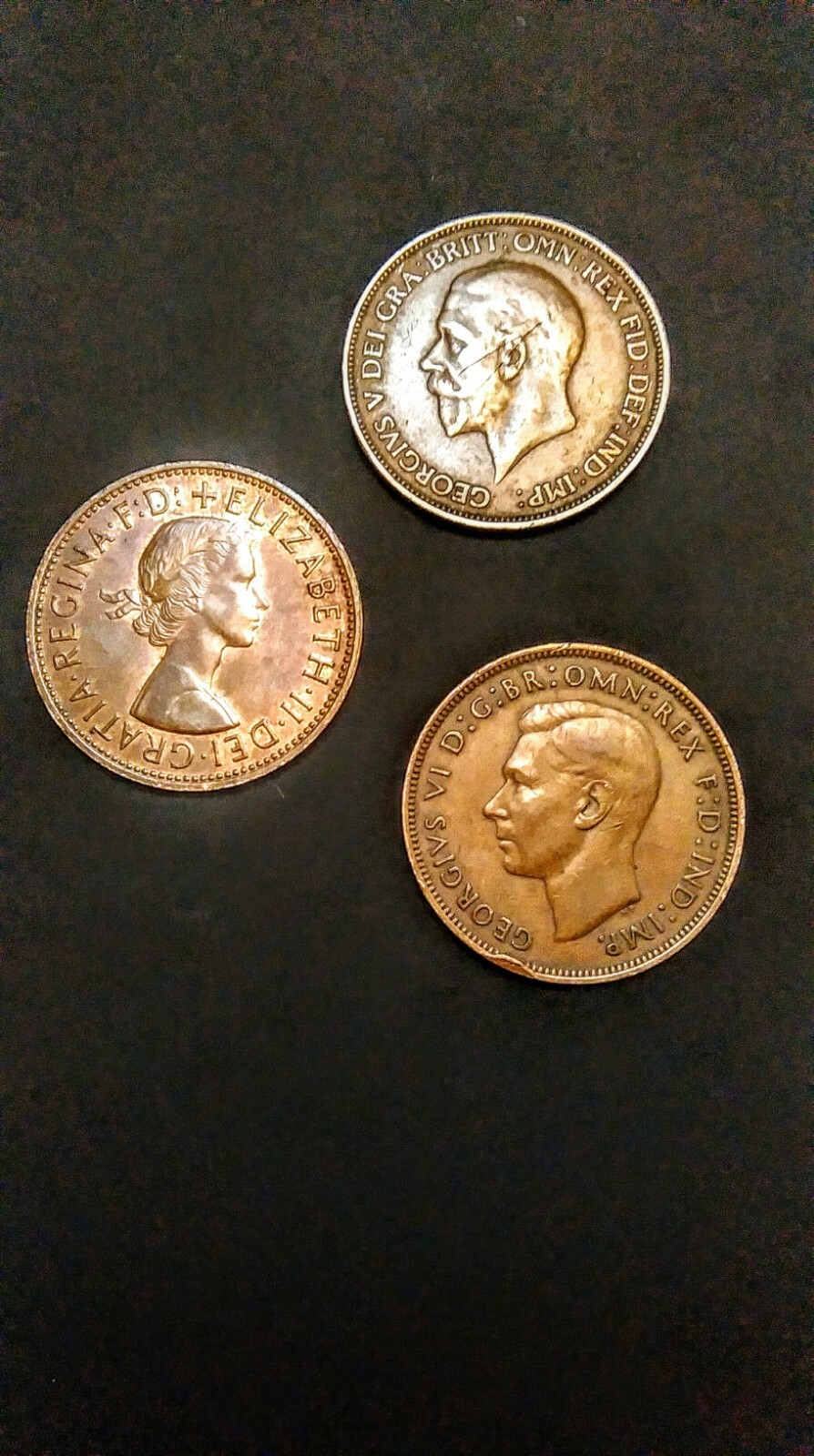 rare 1p coin 1936. 1945 .1967. Copper with the heads of 3 seperate ...