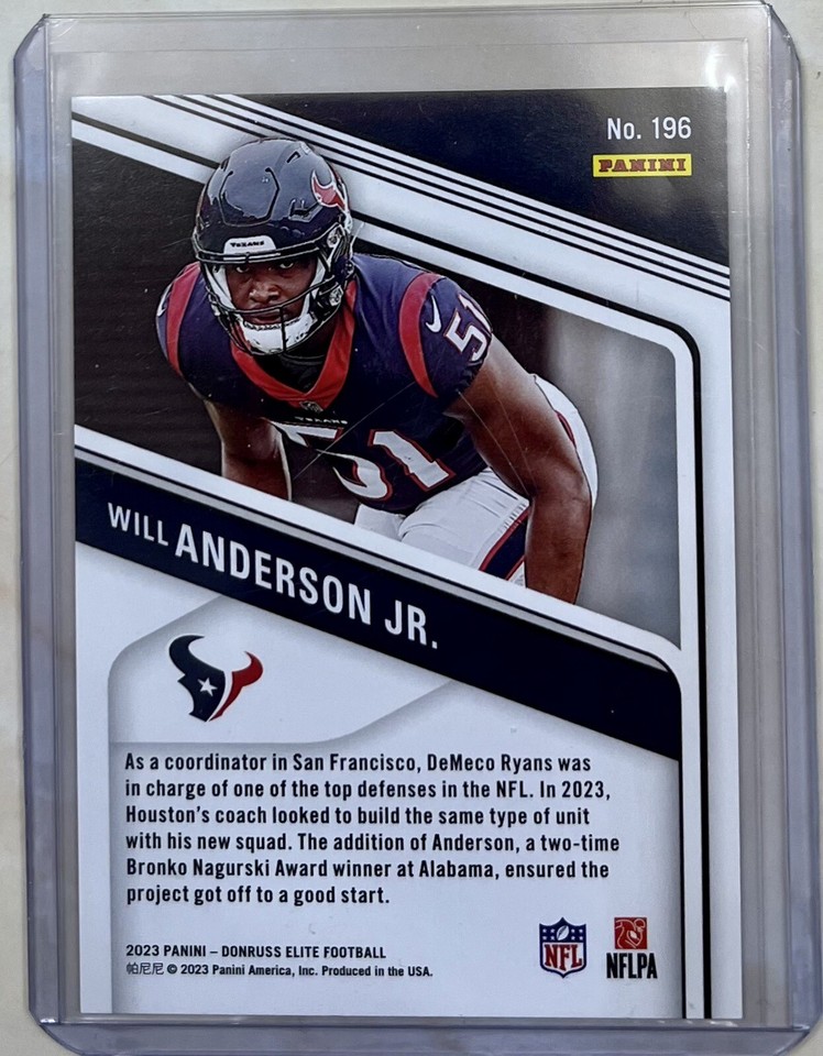 WILL ANDERSON JR. 2023 PANINII ELITE ROOKIE RC /999 #196 HOUSTON TEXANS ...