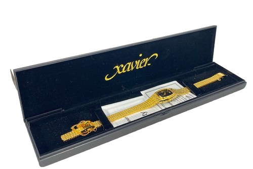 Vintage Women’s XAVIER Quartz Diamond Black Dial Goldtone Watch COA NEW ...