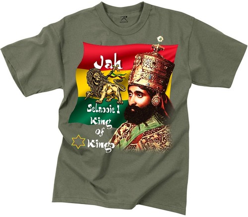 HAILE SELASSIE T-SHIRT, ARMY GREEN CORONATION TEE , RASTA, REGGAE SHIRT ...