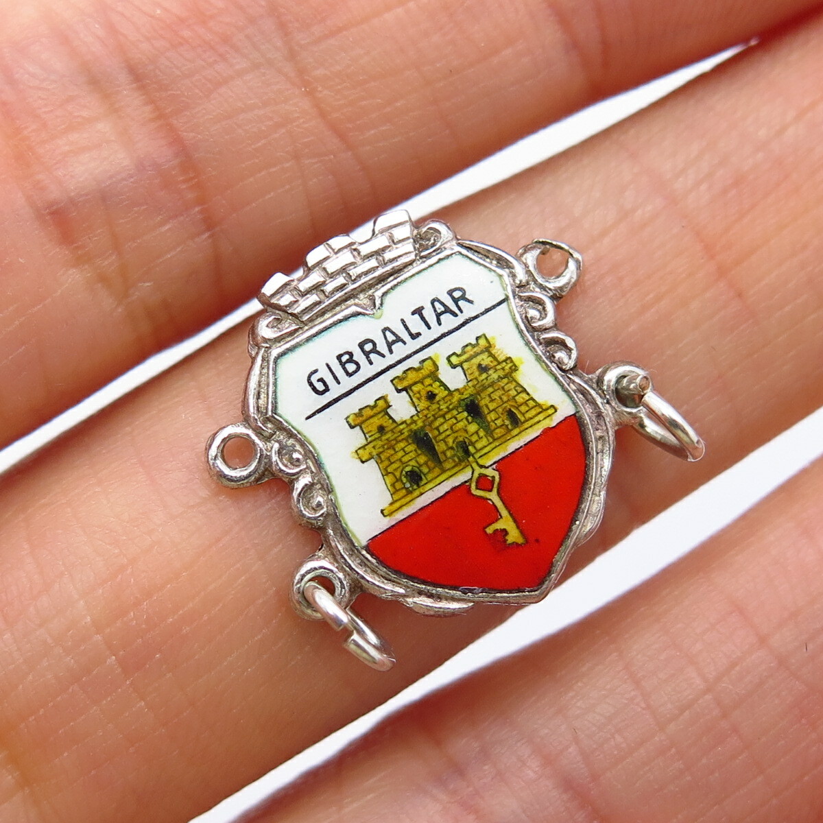 800 Silver Vintage Enamel "Gibraltar" Coat of Arms Ce… - Gem