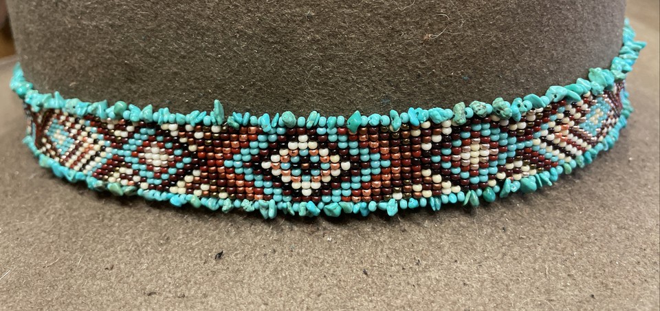 NATIVE DESIGN Handmade Beaded Hatband HAT BAND GENUINE TURQUOISE ...