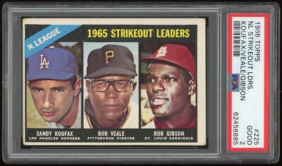 1966 Topps #225 1965 Strikeout Leaders Sandy Koufax Veale Bob Gibson ...