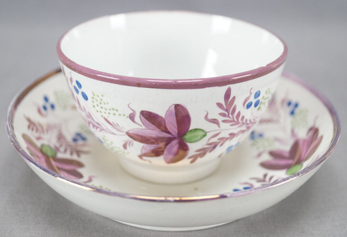 British Pink Luster & Blue Floral Pearlware Tea Bowl & Saucer Circa ...