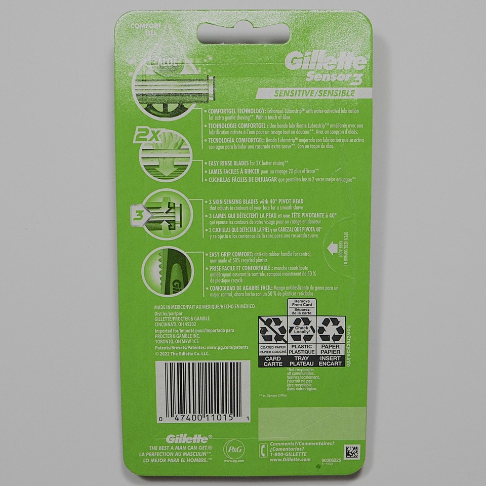 Gillette Sensor3 Sensitive Disposable Razor 4-Count Aloe Comfort Gel 3 ...