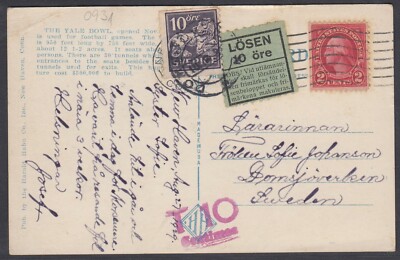 USA Post card to Sweden with Swedish postage due label and stamp | eBay