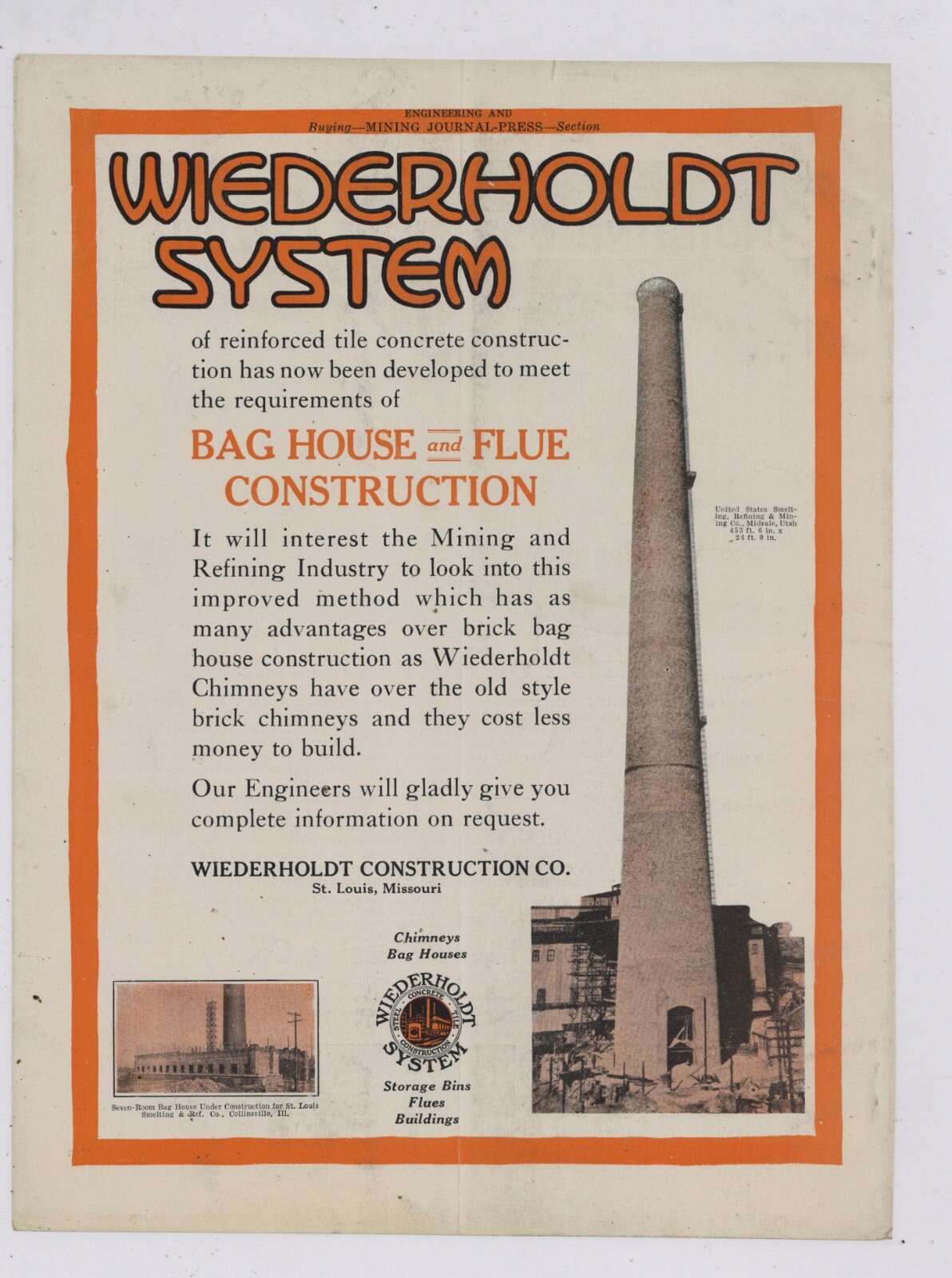1926 Wiederholdt Construction Co. Ad: US Steel Plant at Midvale, Utah ...