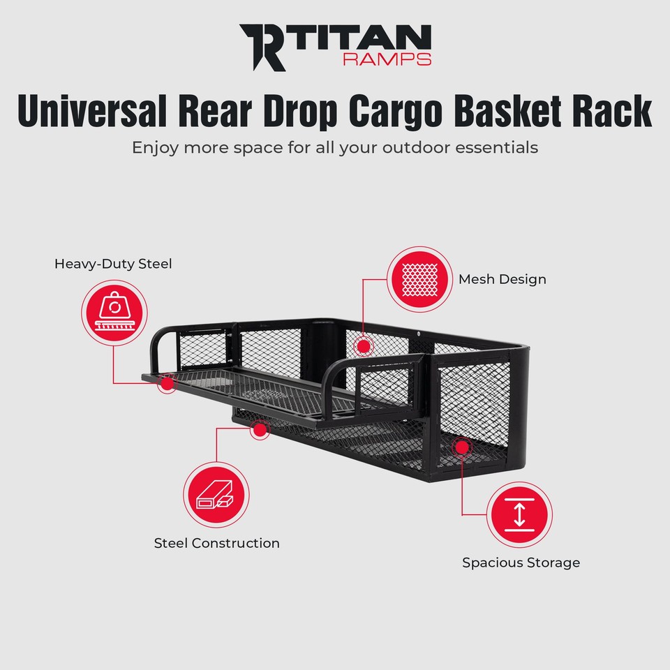 Titan Ramps Universal ATV/UTV Rear Drop Cargo Basket Rack with 150 lb ...