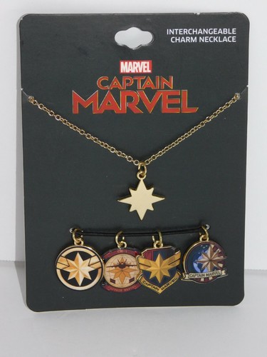 Captain Marvel Necklace Set Interchangeable Gold Charms Comics Fan Gift ...