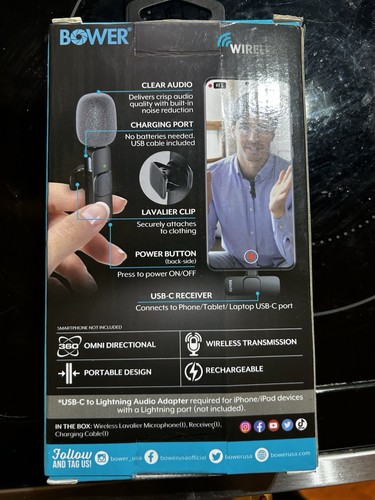 Bower Wireless Lavalier Microphone; plug-and-play clip-on mic | eBay