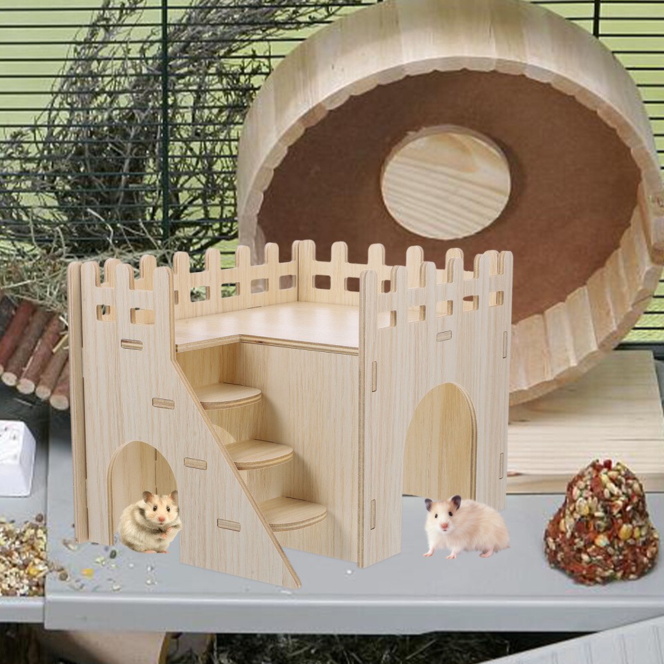 1 set of Hamster Wood House Hamster Hideout Chinchilla Decorative House ...