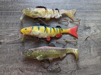 Lot of 3 Super Cool Soft Rubber Muskie Lures 10" with Wooden Display ...
