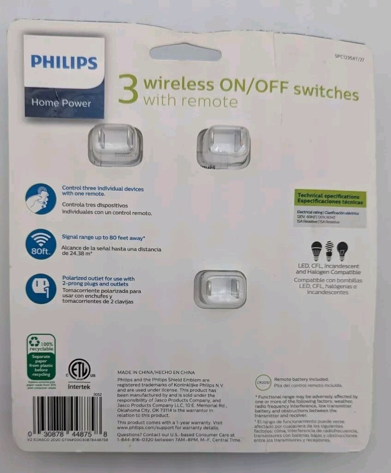 Philips Remote 3 WIRELESS ON/OFF Switches with Remote NEW IN PACKAGE ...