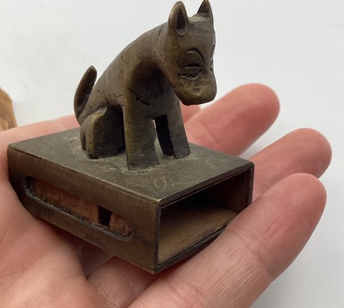 Antique Vintage Chinese Brass Match Box Holder With Figural Dog ...