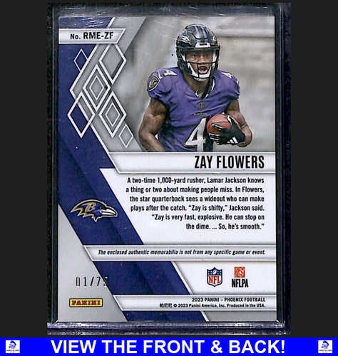 Zay Flowers 2023 Phoenix Purple 01/75 First Print Prizm Color Match RC ...