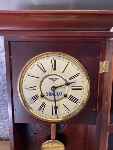 Vintage Sunoco Oil Co 12"x26" Railroad Pendulum Wall Clock w/ Chime ...