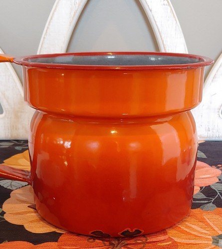 Vintage Modern Farmhouse French Enamelware Orange & Gray Milk Boiler Pot | eBay