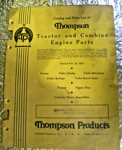 1936 Thompson Tractor & Combine Engine Parts Catalog Price List FREE ...