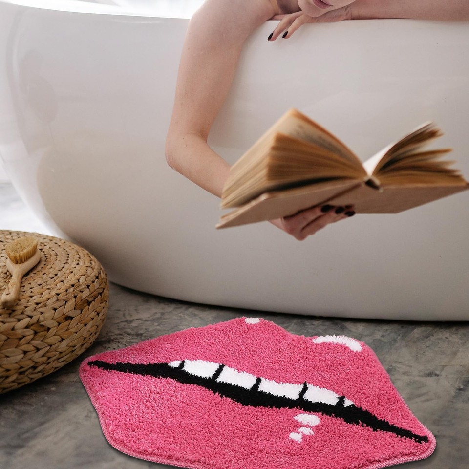 Panstar Pink Lips Bathroom Rug, Cute Lips Bath Mat Non Slip Lips Shaped ...