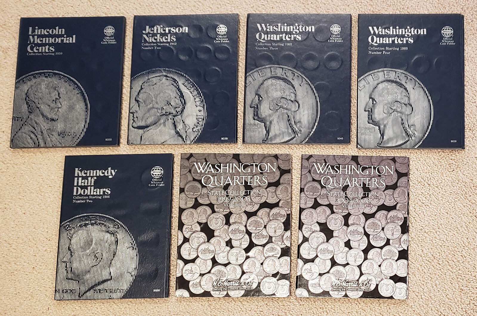 7 Coin Folders: Whitman 9000 9039 9040 9038 9698, Harris state quarters ...