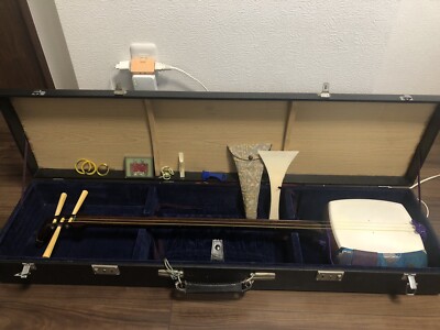 Japanese Shamisen Hard Case Set Music 3String Instrument Beginner Blue ...