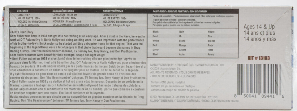 Atlantis Keelers Kustoms Kent Fuller Dragster 1:25 Scale Model Car Kit ...