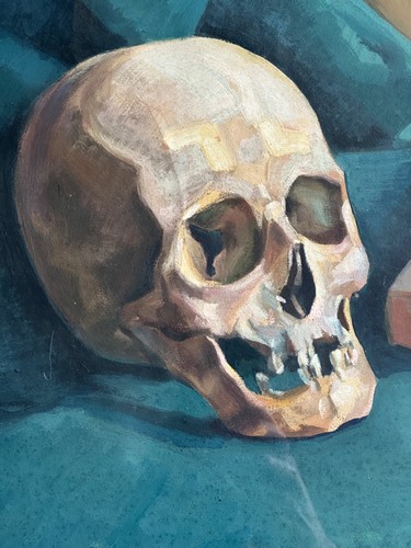 Painting Antique Memento Mori Still Life Skull Vanitas Portrait Linard ...