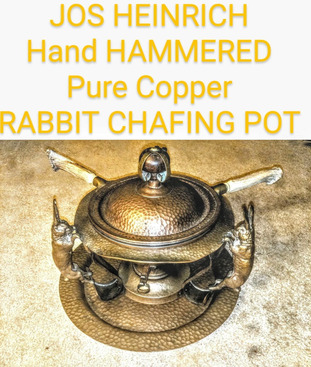 COPPER JOS HEINRICH HAND HAMRD. 6PC CHAFING DISH SET /3 RABBITS ...