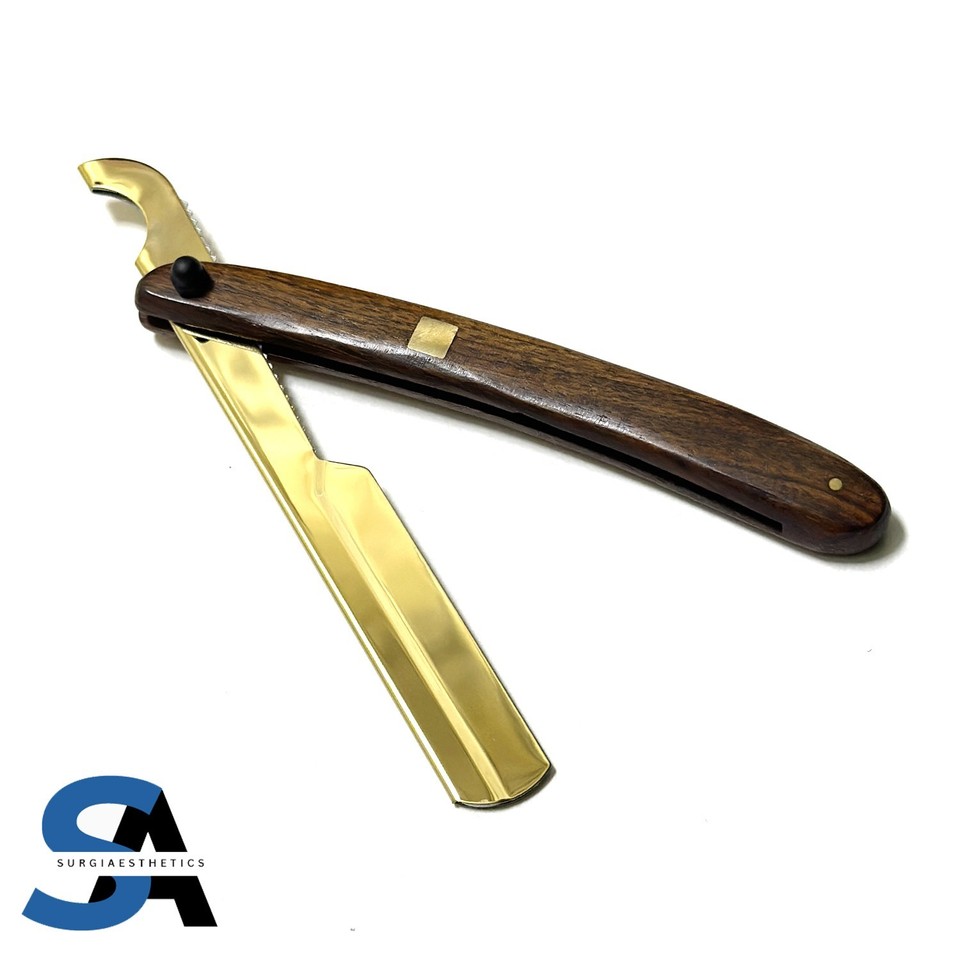 WOODEN HANDLE BARBER STRAIGHT RAZOR CUT THROAT SHAVING TURKISH STYLE ...