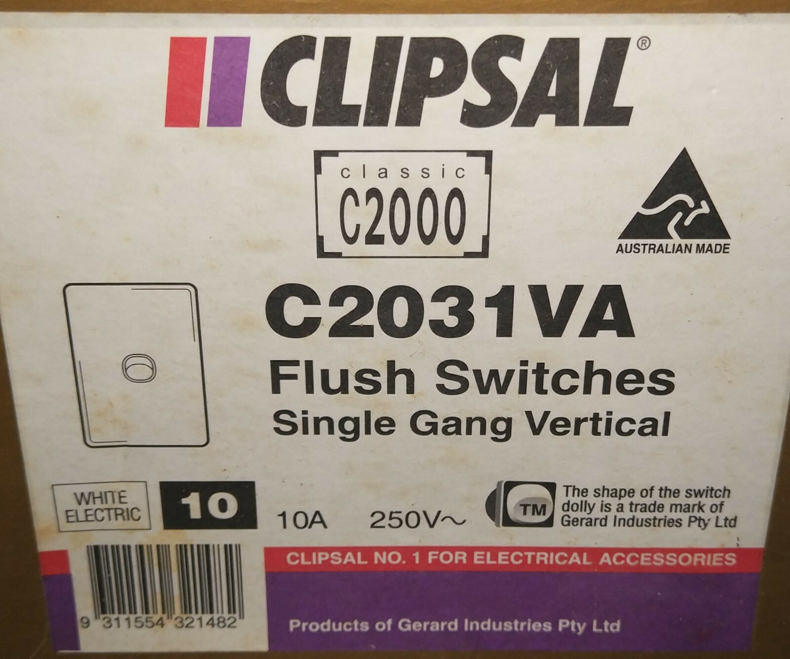 Clipsal C2031VA Flush Light Switches Single Gang Vertical 10A 250V ...