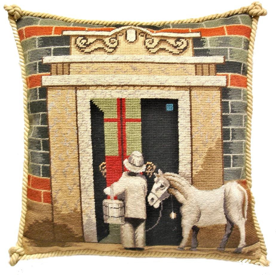 17" x 17" Handmade Wool Needlepoint Horse Shanghai Shikumen Pillow with ...