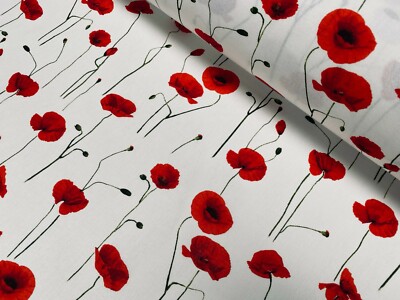 Red Poppy Flowers Fabric Linen Look Home Decor Poppies Field Curtain ...