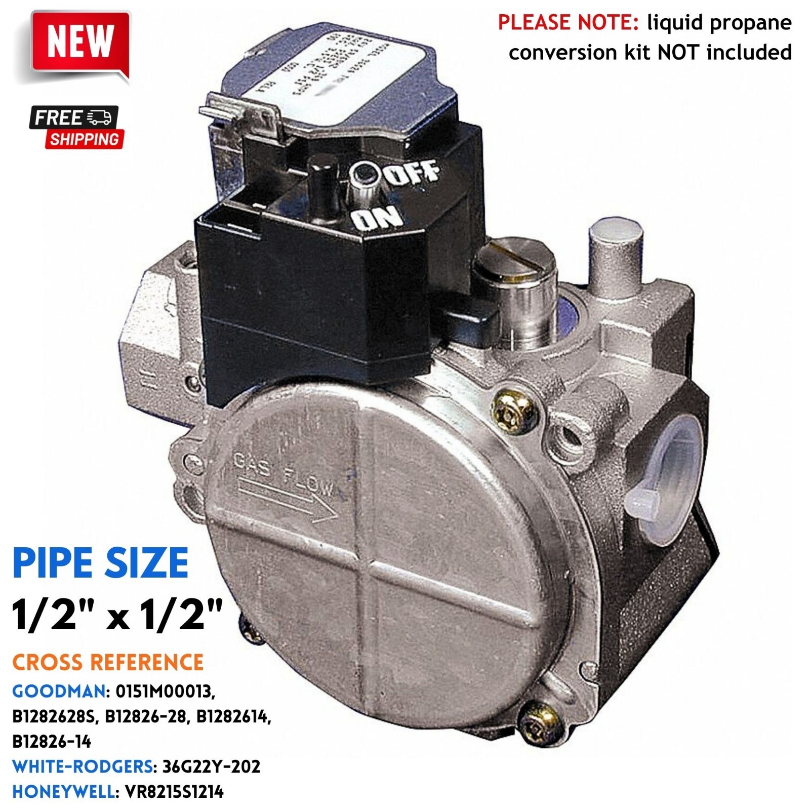 1/2" HSI Single Stage Natural/LP Gas Valve for Goodman. Furnace Garage ...