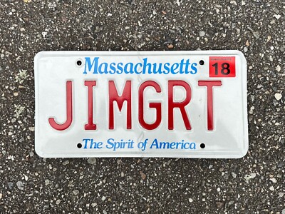 MASSACHUSETTS VANITY LICENSE PLATE JIMGRT “JIM GREAT” EXPIRED 2018 | eBay