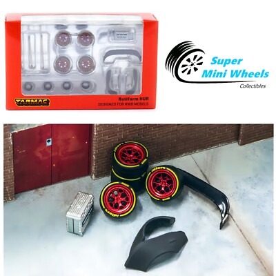 Tarmac Works 1:64 Accessories Rotiform HUR Chrome Red Wheels - PARTS64 ...