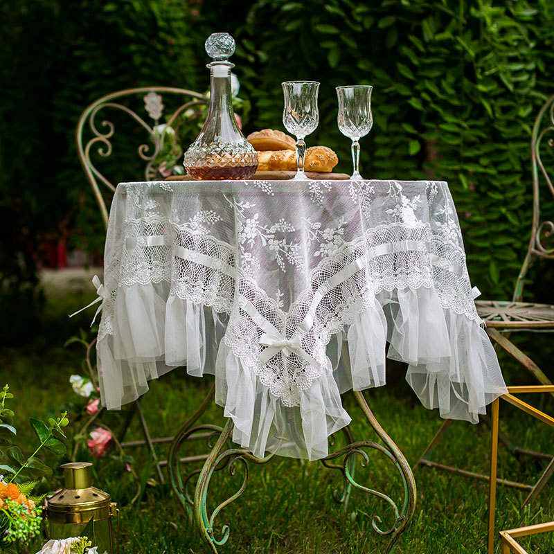 Elegant White Lace Rectangle Tablecloth Square Night Table Cover Home ...