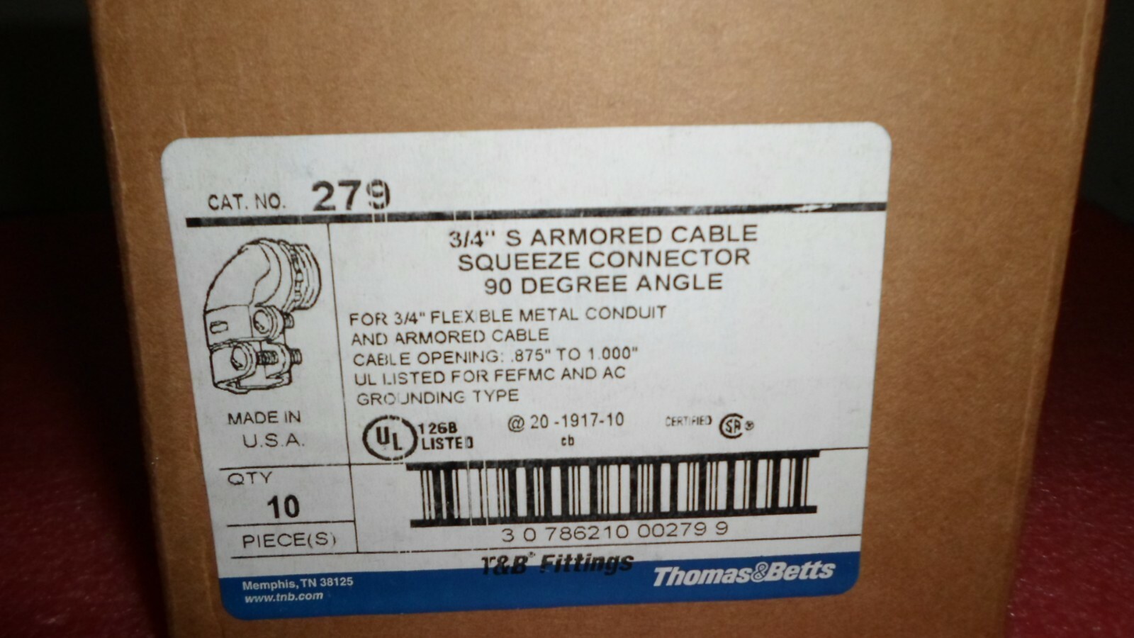 Thomas & Betts 279 3/4 90D SQZ FLEX CONN | eBay